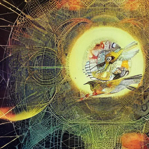 a mechanical bird flies within the matrix over the | Stable Diffusion ...