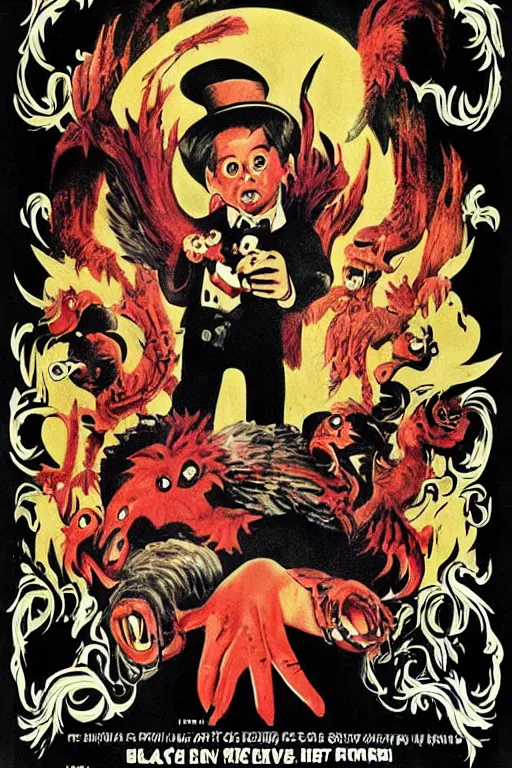 black rooster monster vintage kids horror movie poster | Stable ...