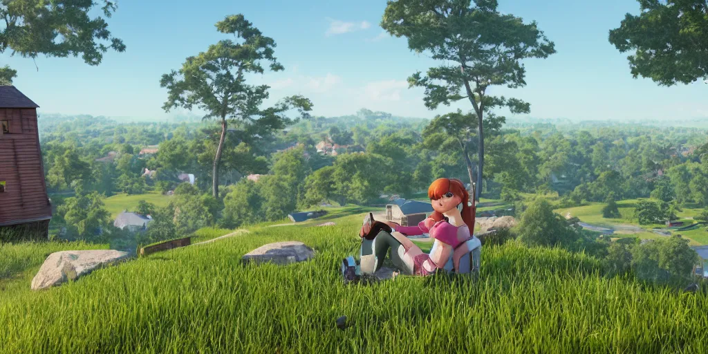 cottagecore of a student sitting on a hilltop | Stable Diffusion | OpenArt