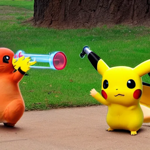 pikachu using a water gun shooting charmander's tail, | Stable ...