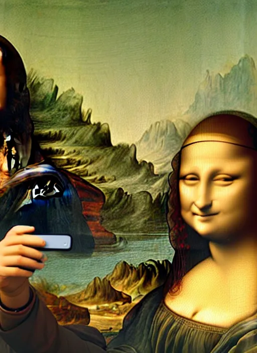painting of Mona Lisa taking a selfie by Leonardo Da | Stable Diffusion ...