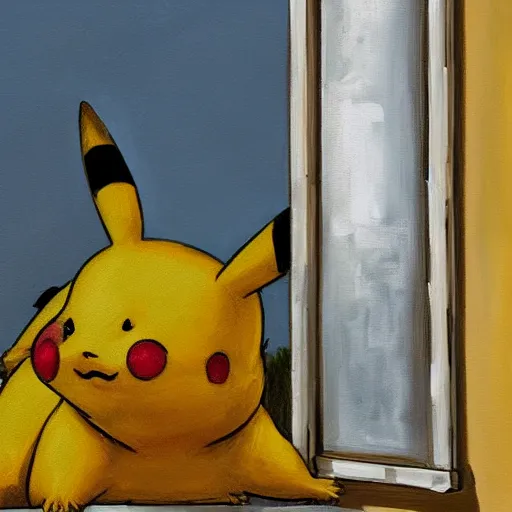 realist portrait of pikachu sleeping in the window of | Stable ...