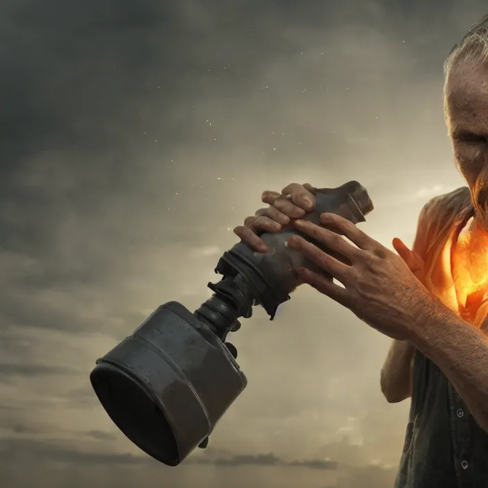 apocalyptic man drinking from gas pump, octane render, | Stable ...