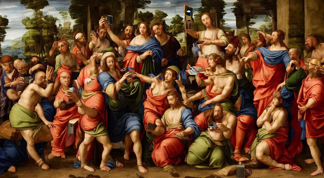 Renaissance painting of the year 100 BC with people in | Stable ...