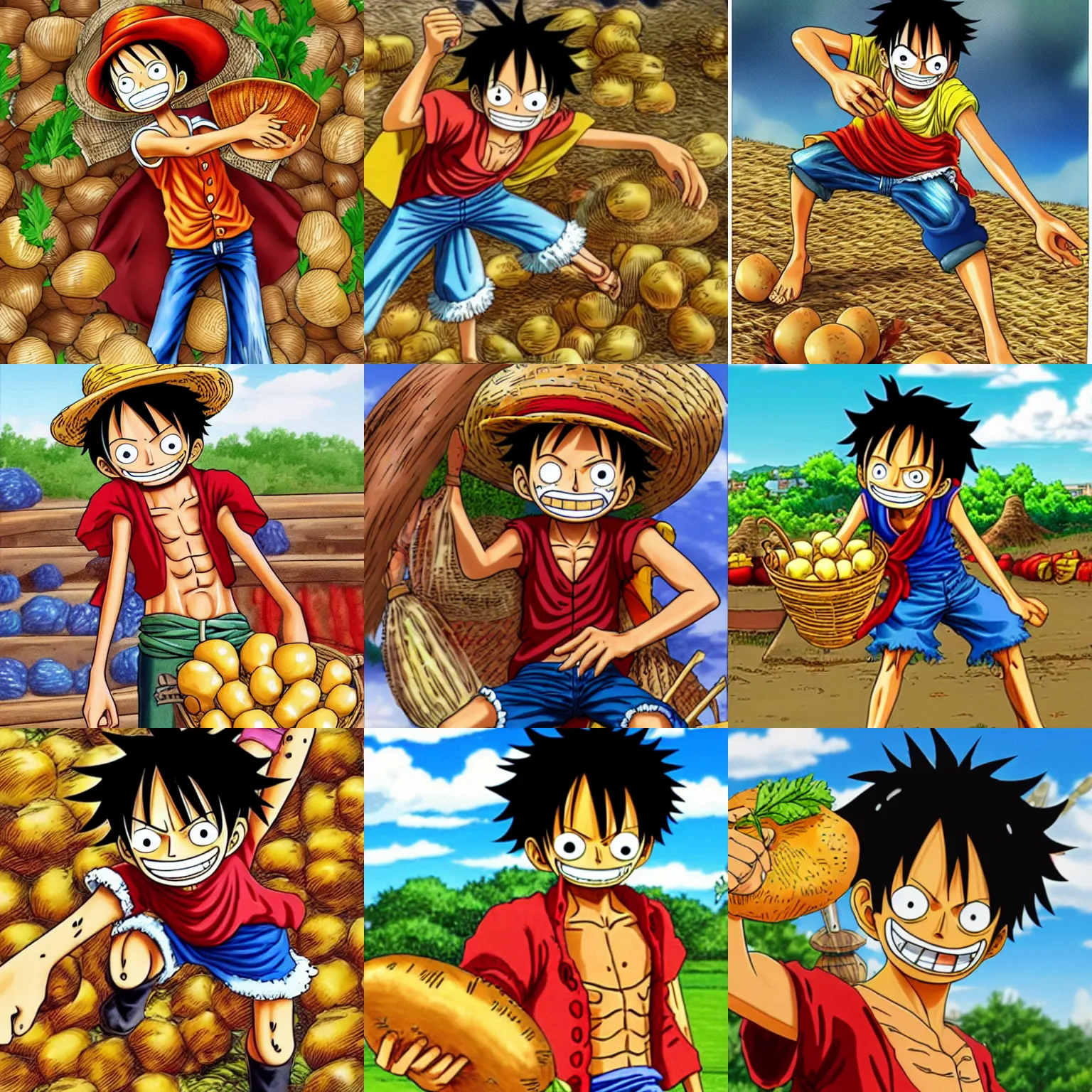 Luffy from One Piece harvesting potatoes | Stable Diffusion | OpenArt