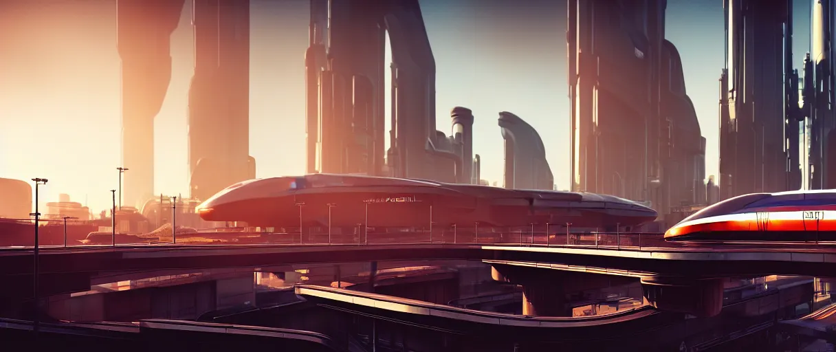 futuristic city center with maglev train station in | Stable Diffusion ...