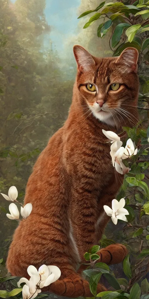 brown cat with white magnolia inspired by Ferdinand | Stable Diffusion ...