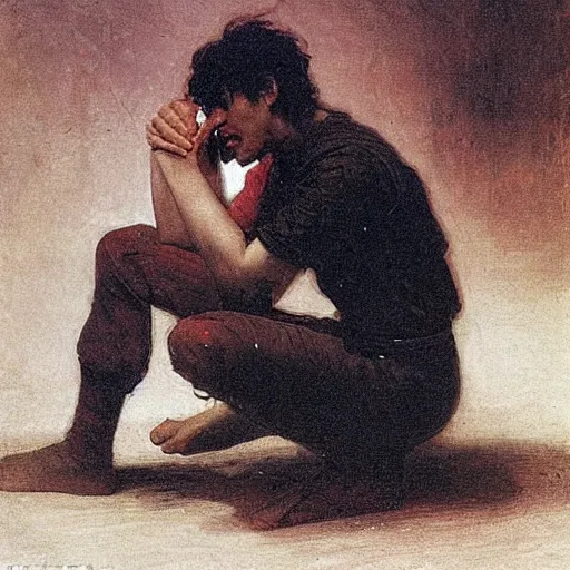 a young man with black hair and glowing red eyes | Stable Diffusion ...