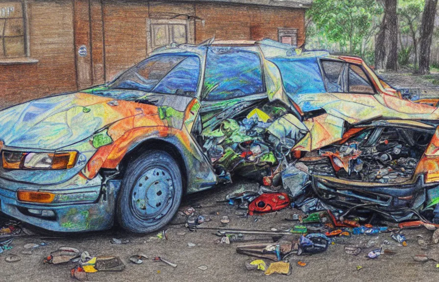 trashed toyota, colored pencil drawing | Stable Diffusion | OpenArt