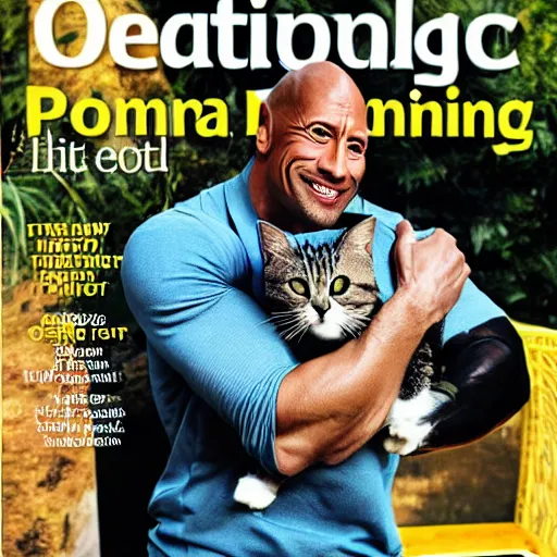 dwayne johnson petting a cat, cover of national | Stable Diffusion ...