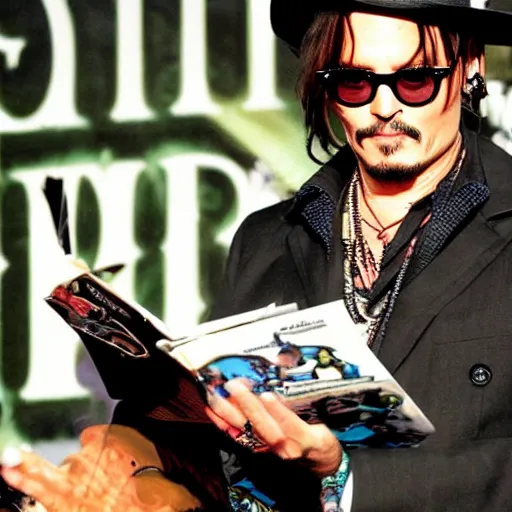 johnny depp reading a cyberfrog comic book | Stable Diffusion | OpenArt