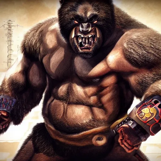big buff very strong bear beast-man samurai wearing a | Stable ...