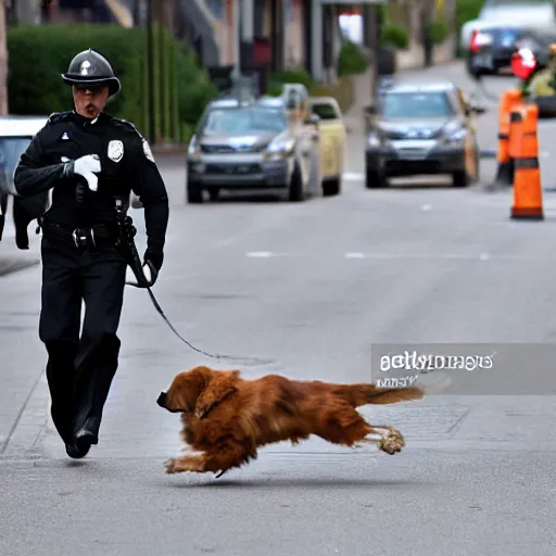 a dog wearing a policeman uniform, chasing a robber | Stable Diffusion