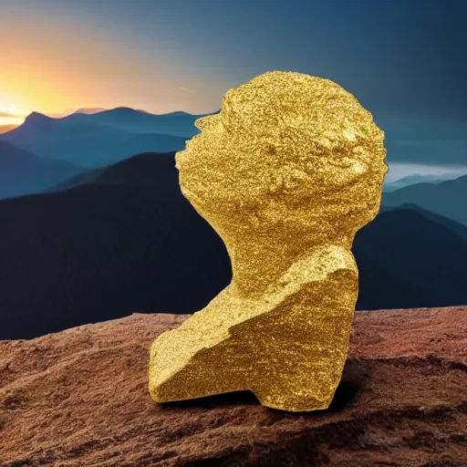 a large cubed head of gold with a small body in a | Stable Diffusion ...