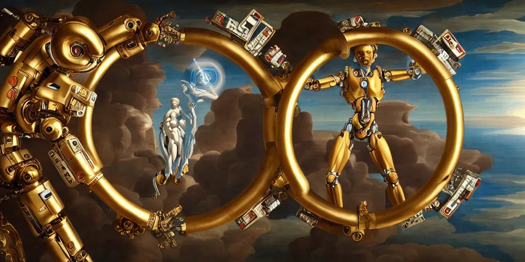 cybernetic humanoid and celestial mecha - deity each | Stable Diffusion ...