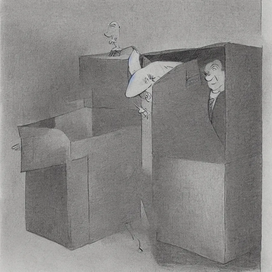 a long - nosed man in a box pokes his head through the | Stable ...