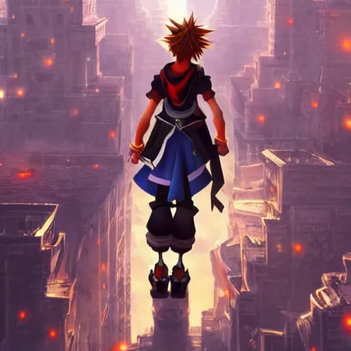 sora from kingdom hearts flying through a city, | Stable Diffusion ...