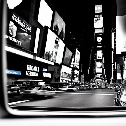 photo of car rear view mirror reflecting times square, | Stable Diffusion | OpenArt