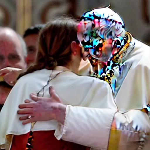 photo of the pope hugging emma watson weirdly shown in | Stable Diffusion | OpenArt