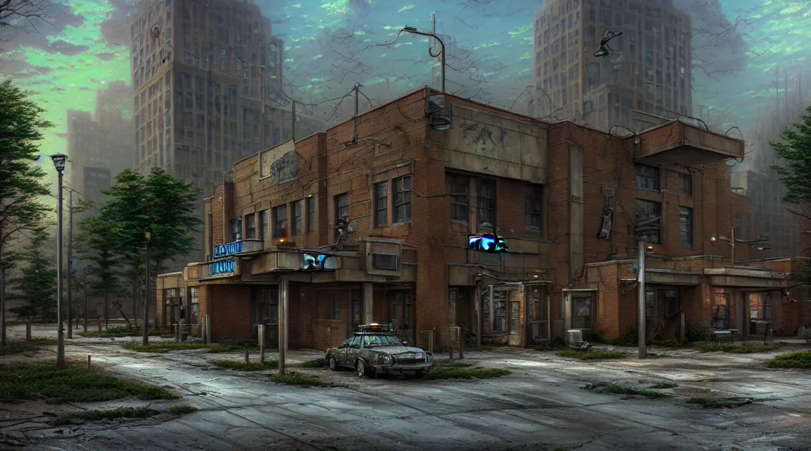 Post Apocalyptic police station, building, avenue, | Stable Diffusion ...