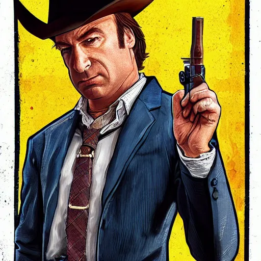 saul goodman as arthur morgan holding a revolver, | Stable Diffusion