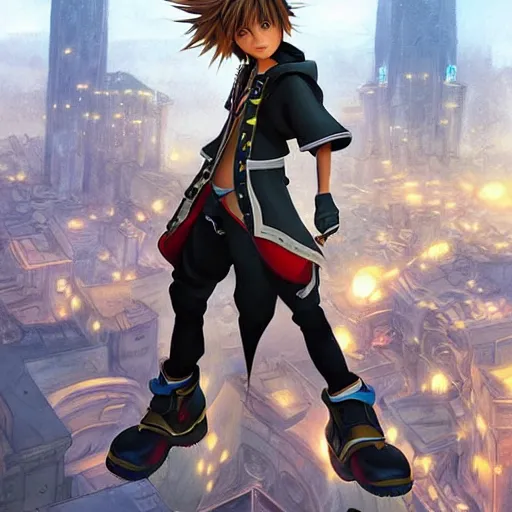sora from kingdom hearts flying through a city, | Stable Diffusion ...