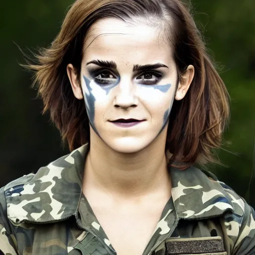 photo of staff sergeant emma watson, face paint | Stable Diffusion
