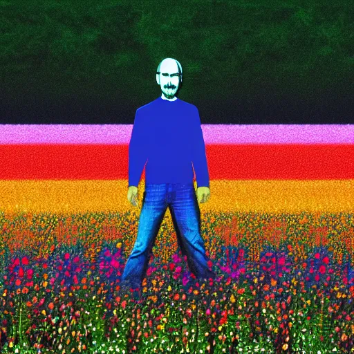 psychedelic rainbow colored steve jobs on a flower | Stable Diffusion ...