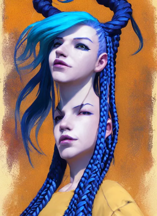 portrait of Jinx with blue hair long braids from | Stable Diffusion ...