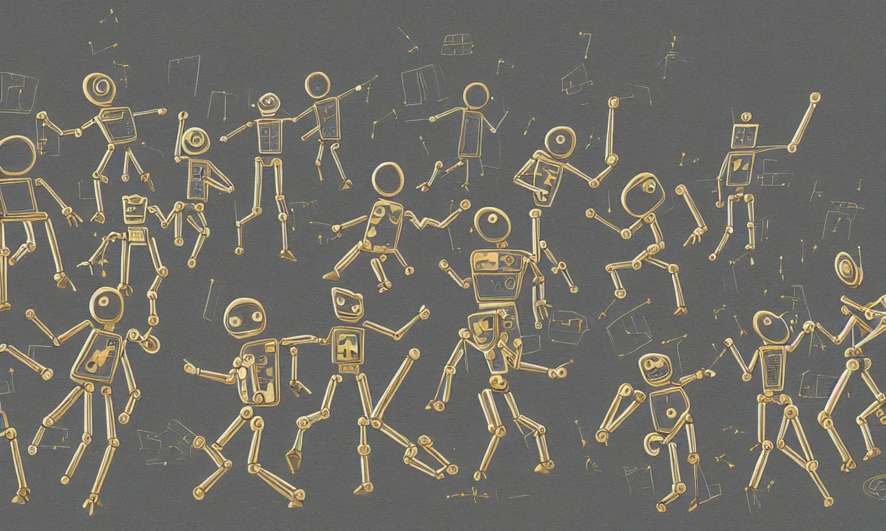 dancing robots, manuscript, chateau, 3 d art, digitial | Stable ...