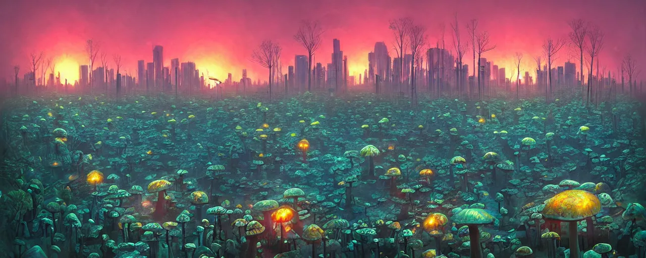 mushroom mangrove garden, toadstools, city, skyline, | Stable Diffusion ...