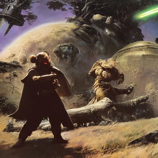 luke and leia on endor by frank frazetta oil on | Stable Diffusion ...