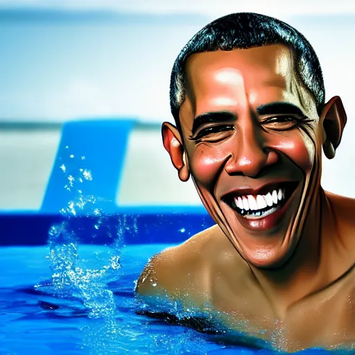 Obama in a swimsuit at the water park, 4K photography | Stable Diffusion