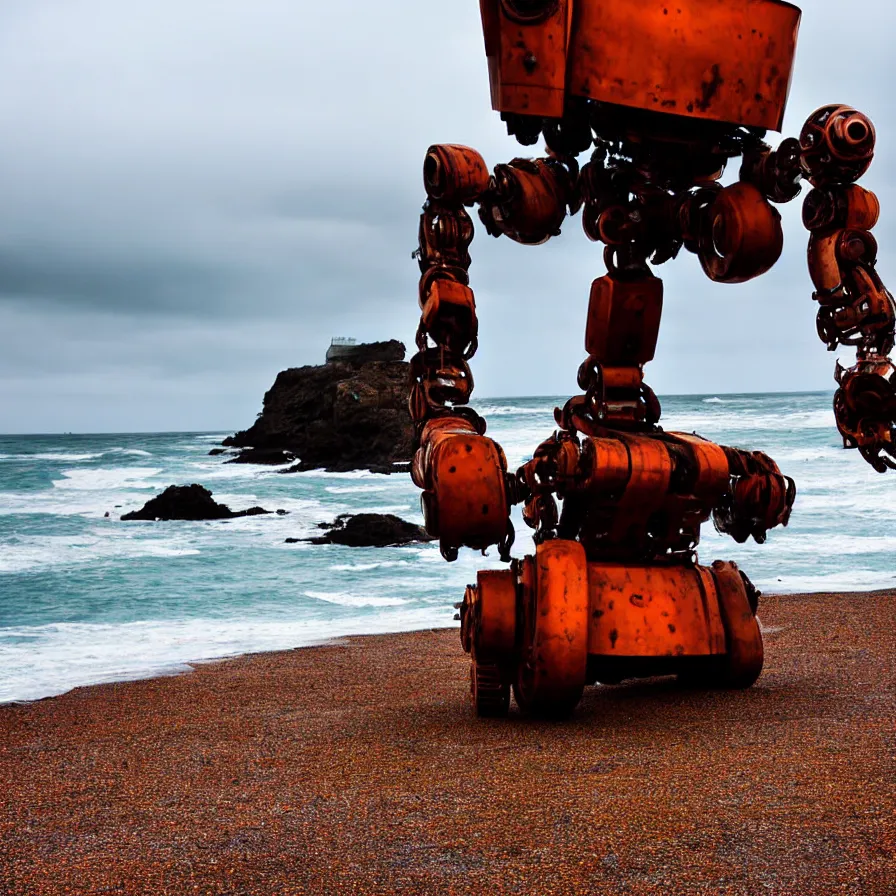 a very large rusting humanoid robot is sitting against | Stable Diffusion