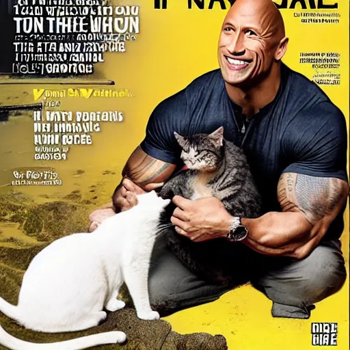 dwayne johnson petting a cat, cover of national | Stable Diffusion ...