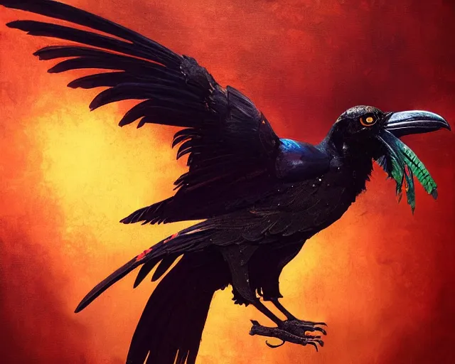 aztec raven god, vivid colors, dark shadows, contrast, | Stable Diffusion
