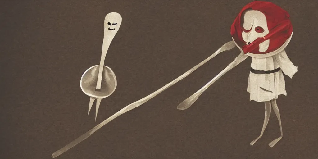 evil spoon wearing a robe holding a pitchfork | Stable Diffusion | OpenArt