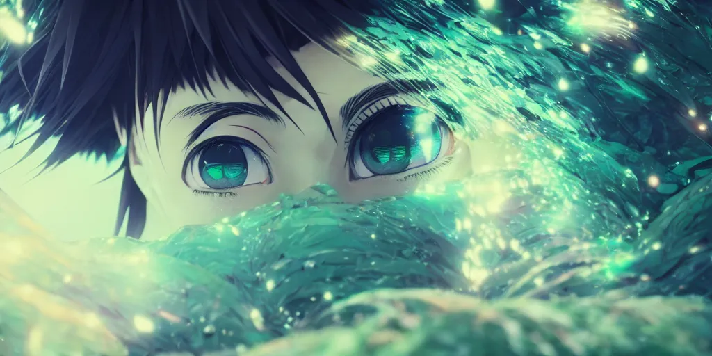 deep green anime eyes, prism highlights, depth of | Stable Diffusion ...