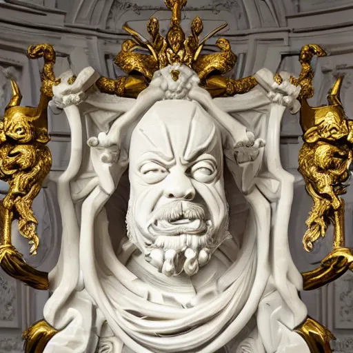 statue of ice t rap hero, carved white marble, inlaid | Stable Diffusion