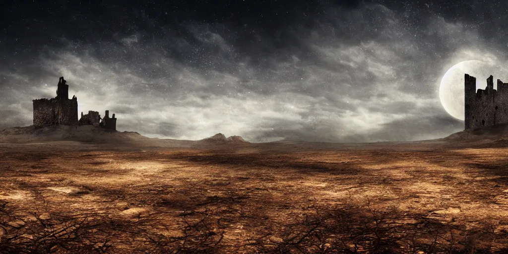 barren landscape with distant castle, dramatic | Stable Diffusion | OpenArt