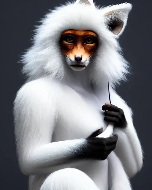 fox as a monkey, fluffy white fur, black ears, | Stable Diffusion | OpenArt