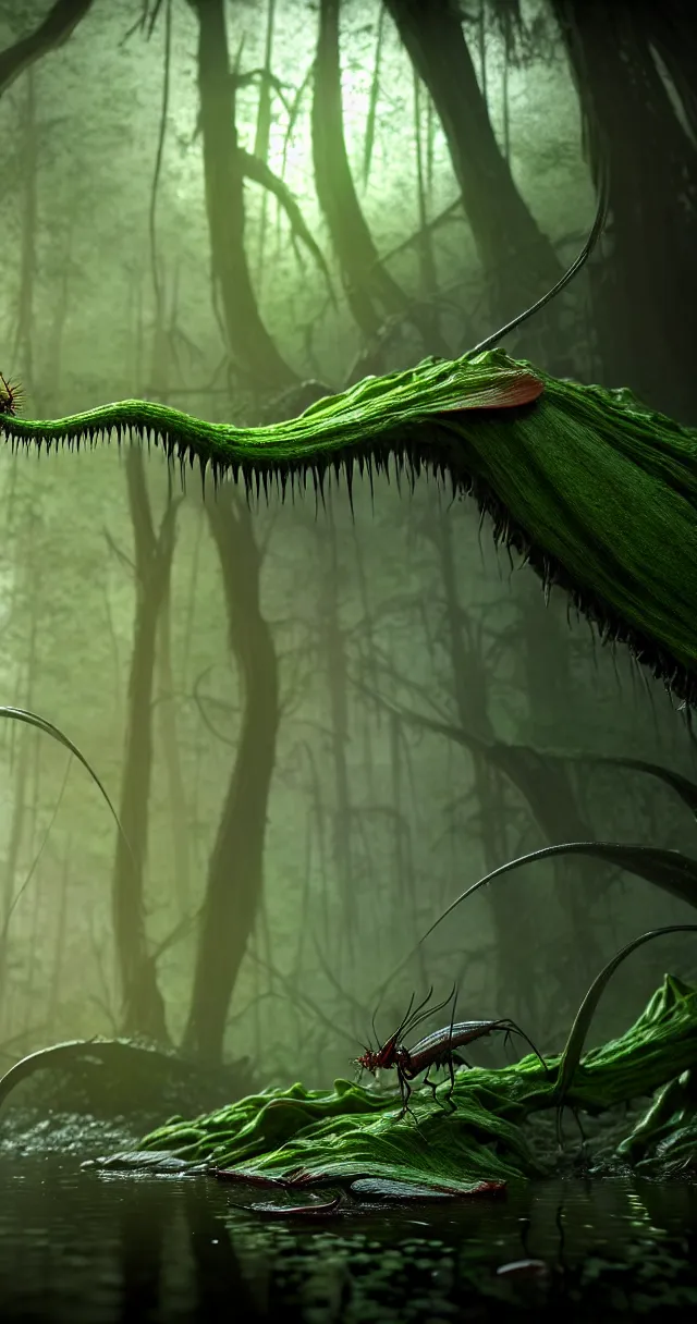 monstrous carnivorous plant hunting insect in | Stable Diffusion | OpenArt