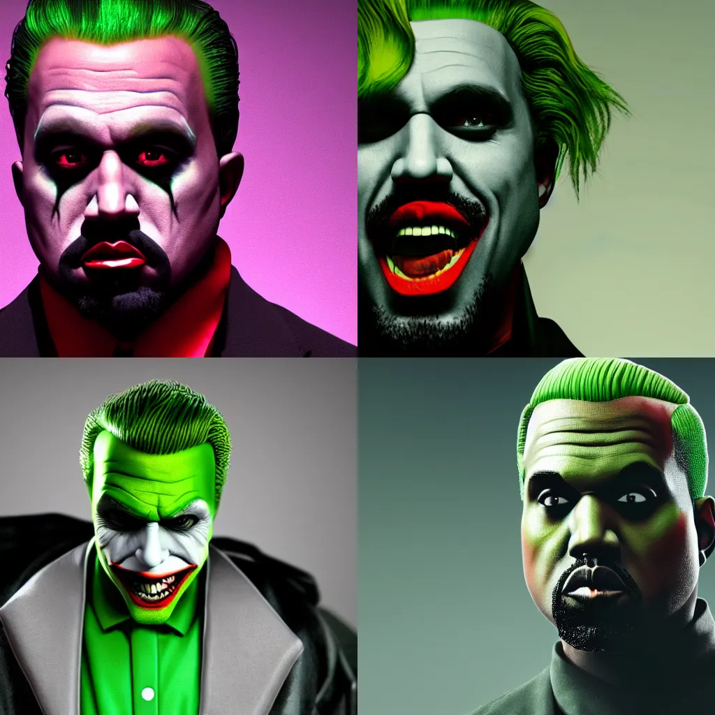 kanye west as the joker, green hair, octane render, | Stable Diffusion