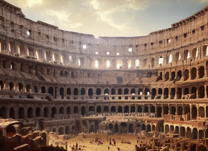 Colosseum interior in the 100AD with two fighters in | Stable Diffusion