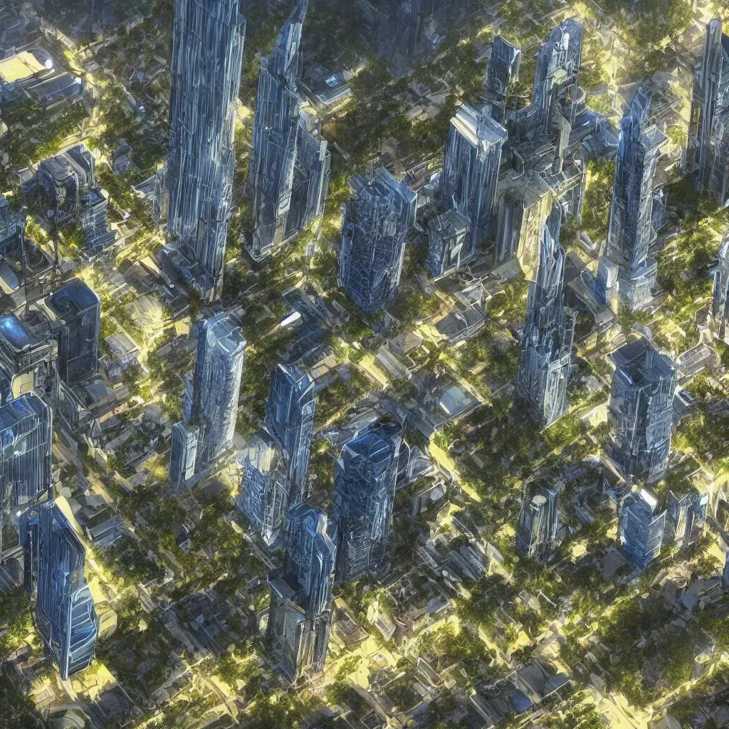 a solarpunk cityscape in the forest, skyscrapers, | Stable Diffusion ...
