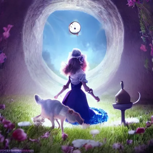 alice following white rabbit in time tunnel, ultra | Stable Diffusion ...
