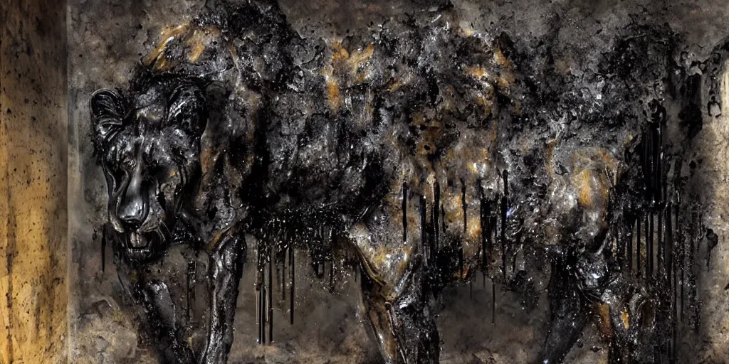 the black lioness made of tar, dripping tar, drooling | Stable ...