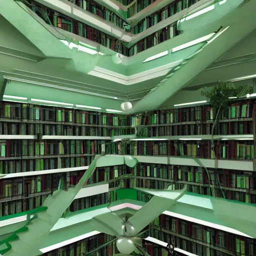 sci fi library brilliant light green vibes growing | Stable Diffusion