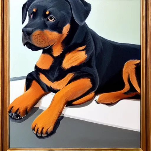 Rottweiler using a computer in an office, oil painting | Stable Diffusion | OpenArt