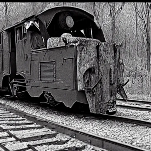 a nightmare creature merging with a old train, vhs | Stable Diffusion ...